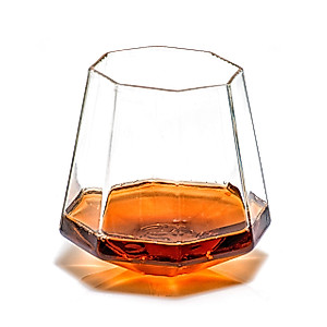 Prestige Decanters Diamond Whiskey Glasses - Rocks Glass for Rum, Tequila, Scotch Glasses - Whiskey Gifts - 10oz Cocktail, Lowball, Old Fashioned Glass (Set of 2) Unique Bar Decor & Bourbon Gifts