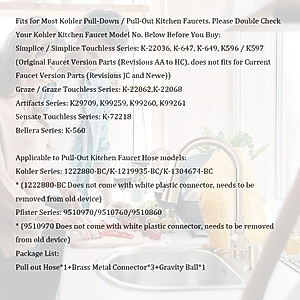 K-1219935-BC Hose Kit for Kohler Pull-Down Kitchen Faucet, Pull-Out Hose with 13.5oz Weight Ball, Classic Pull-Out Hose for Kohler K-1219935-BC/K-1304674-BC Hose Replacement Parts