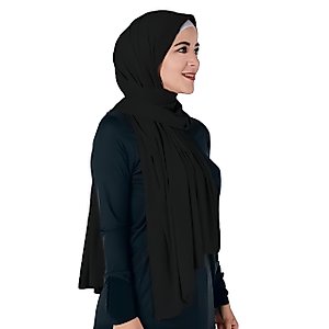 Lina & Lily Non-see-through Premium Jersey Maxi Hijab Head Scarf Wrap for Muslim Women (Black)