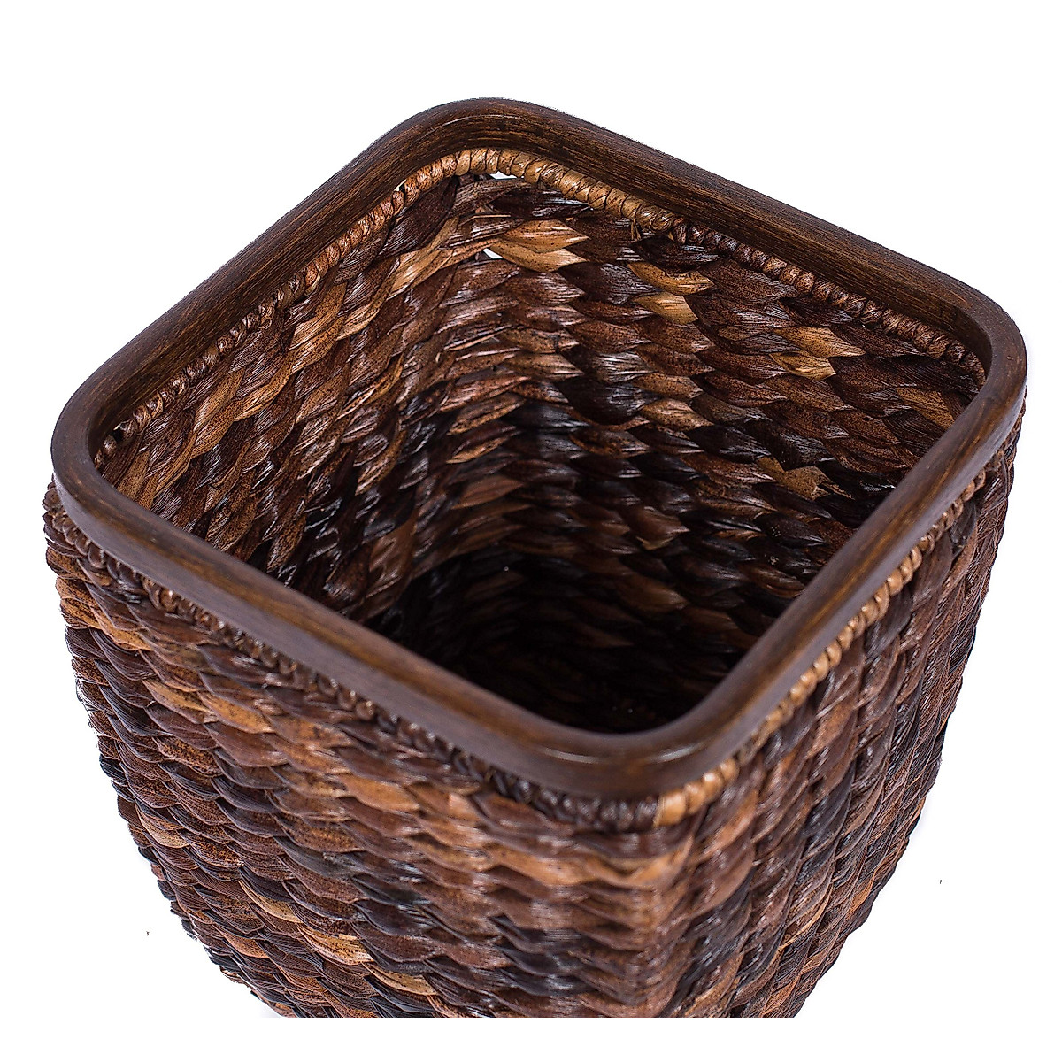 BIRDROCK HOME Seagrass Woven Wastebasket - Espresso - Office Waste Bin - Decorative - Wooden Base - Recycle Trash Can