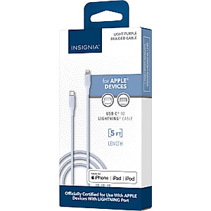 Insignia - 5' Lightning to USB-C Charge-and-Sync Cable - Purple