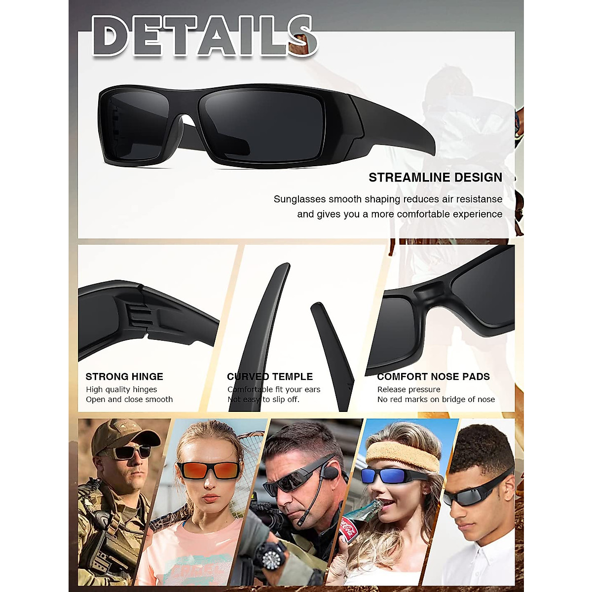 TIANYESY Polarized Sunglasses Men Womens Trendy Retro Sports Rectangular Wrap Around Vintage Shot Shield