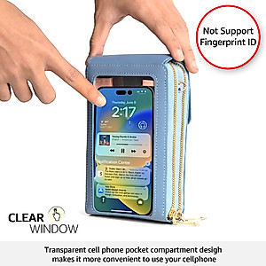 GEARONIC Small Crossbody Bags for Women, Small Cell Phone Purse, Handbags Wallet with Credit Card Slots, Leather Phone Wallet with Strap, Phone Purse Crossbody for Women with Transparent Window-Blue