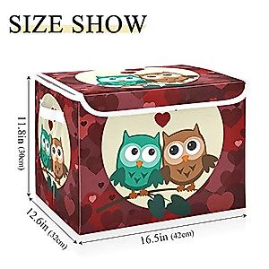 innewgogo Owls Valentines Day Storage Bins with Lids for Organizing Storage Baskets with Handles Oxford Cloth Storage Cube Box for Dog Toys