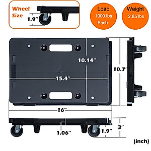 Furniture Dolly - Furniture Movers with Wheels, 16in-11in Moving Dolly 4 Wheels Heavy Duty, Small Flat Dolly Cart, Portable and Light Dollies, 1000lbs Capacity, 2 Pack, Grey