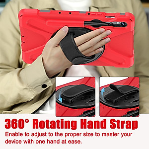 SLLMYYX Case for Samsung Galaxy Tab S8 11 inch 2022 Released SM-X700, 360 Degree Swivel Kickstand Hand Shoulder Strap Shockproof Rugged Protective Case (Red)