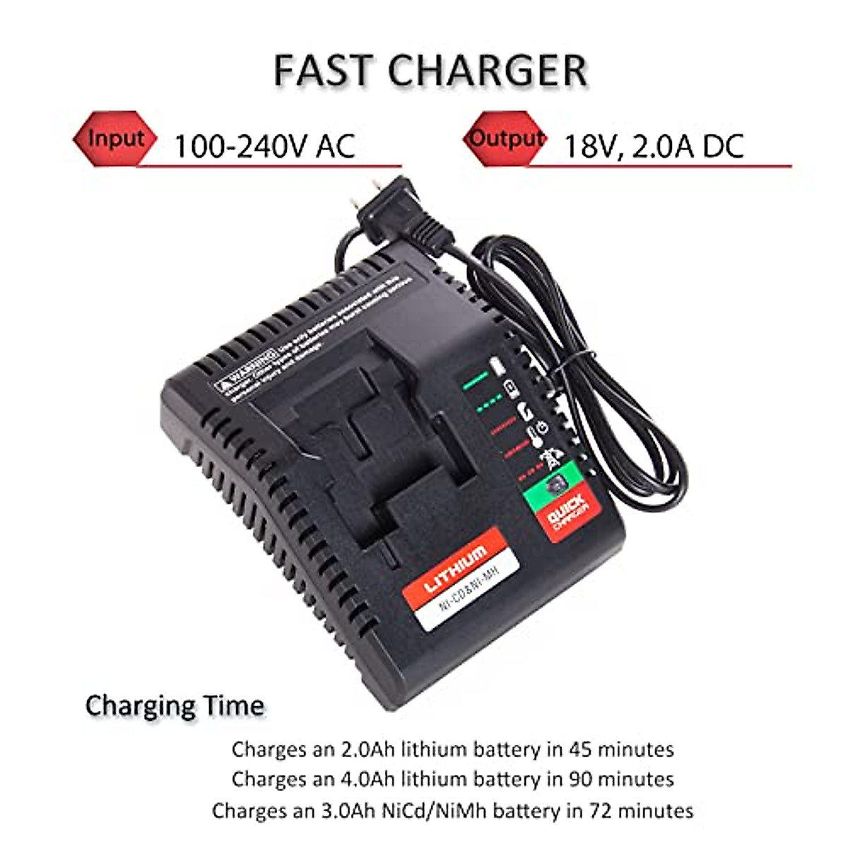 Lilocaja PCXMVC PCMVC 18V Multi-Chemistry Battery Charger Compatible with Porter Cable 18V Lithium-ion NiCd NiMh Battery PC18B PC18BLX PC18BL(CAN NOT Charge 20V Battery and Porter Cable Drill Battery)