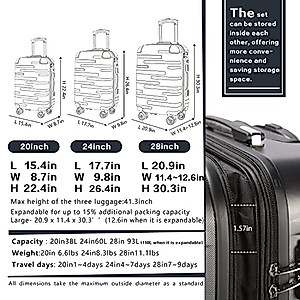 Coolife Luggage Expandable(only 28") Suitcase 3 Piece Set with TSA Lock Spinner 20in24in28in (red)
