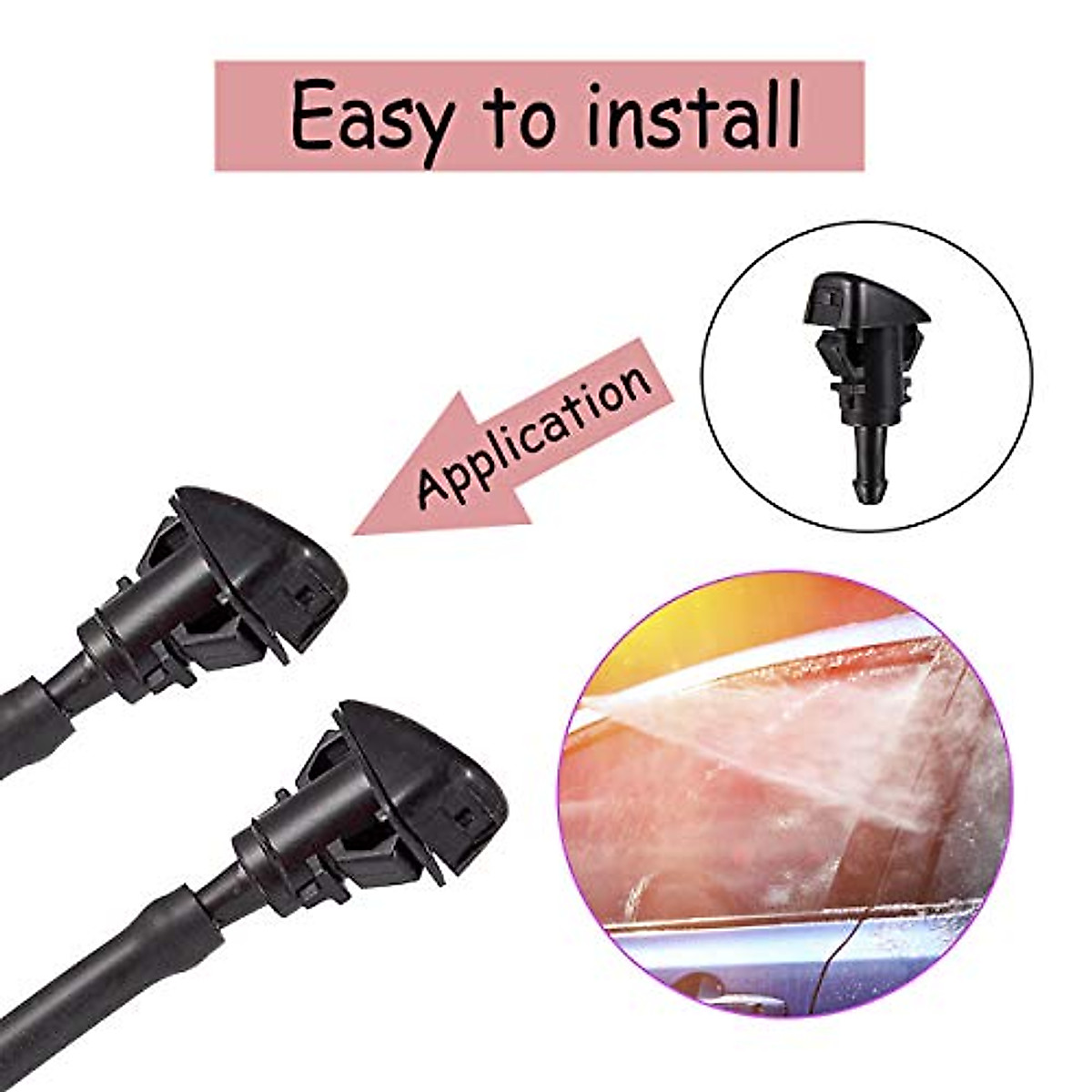 Windshield Washer Nozzles Kit - Windshield Washer Spray Nozzle 3 Meters Windshield Fluid Hose Connector Rubber Gasket with 10 Pcs Hood Insulation Retainers Compatible with Chrysler Dodge Jeep Ram