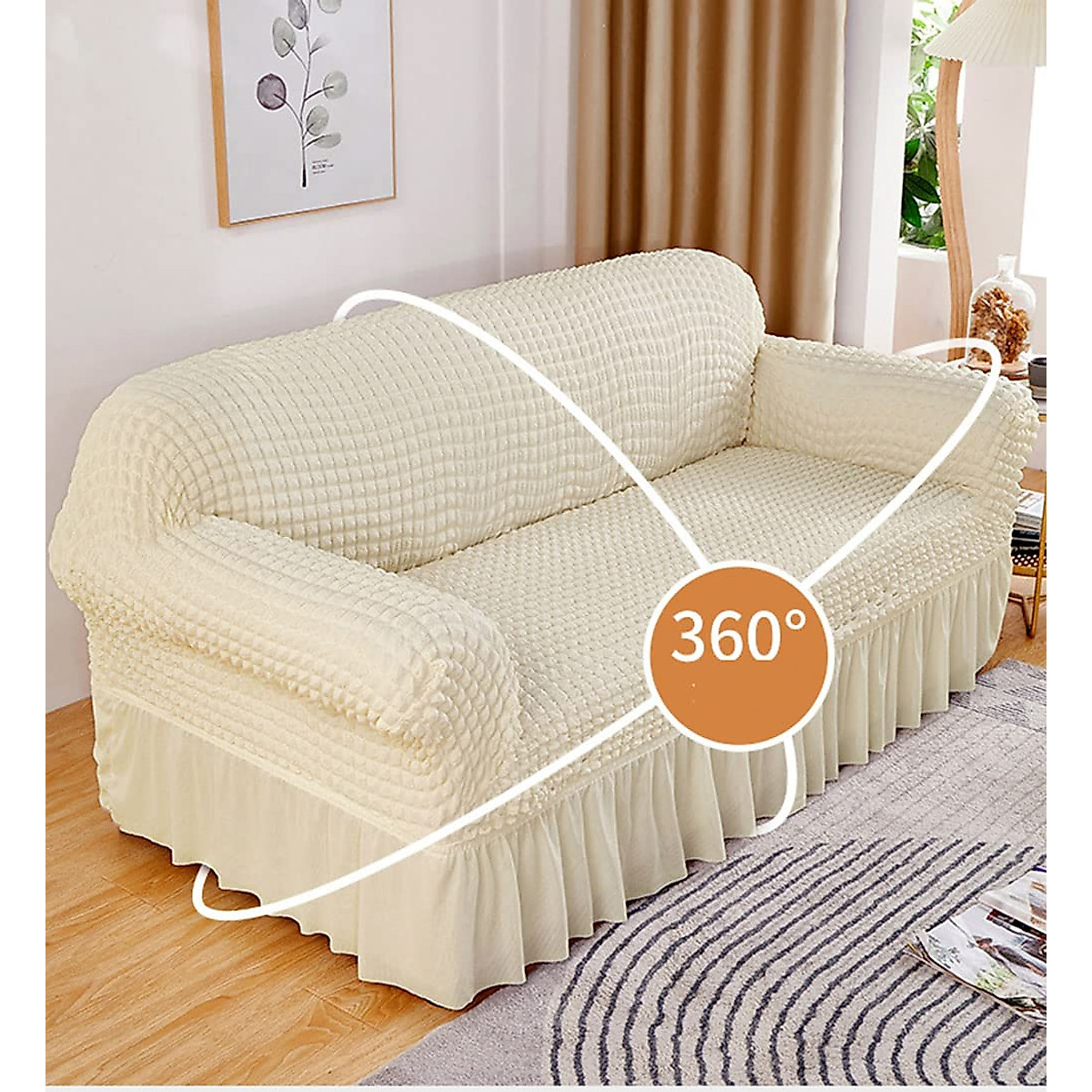 IMYOGI High Stretch Sofa Covers Couch Cover with Skirt Stretch Sofa Slipcover Durable Washable Stretchable Sofa Cover Furniture Protector Universal Sofa Cover -Blue-4 Seater(235-300cm)