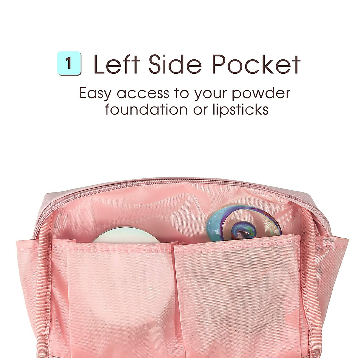 PU Leather Makeup Bag Travel Cosmetic Bag Organizer Make up Bag with Organization Pockets for Women (Large, Pink)