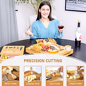 IJRA Premium Bamboo Charcuterie Board Set: 100 Percent Natural Serving Platter with Stainless Steel Cutlery, Ideal for Entertaining, Parties, and Gifts
