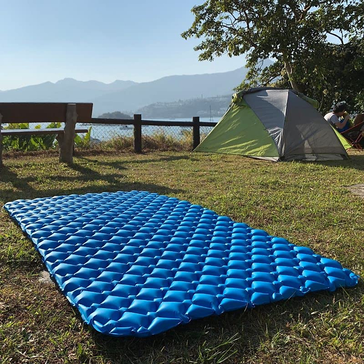 MasterTool Ultralight Double Sleeping Pad for Camping, Portable Waterproof Camping Pad, Inflatable Comfort Camping Mattress 2 Person, Ripstop Sleeping mat for Backpacking (Blue)