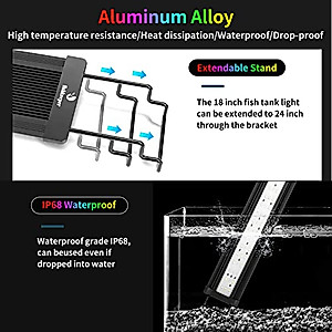 fishkeeper 22W LED Aquarium Light Full Spectrum Planted Fish Tank Light, 10 Levels of Brightness Adjustable 24/7 Mode with Timer Aluminum Alloy Shell Extendable Brackets for 18-24 inch