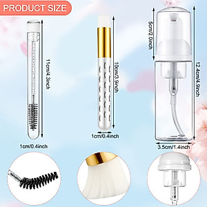 Geiserailie 30 Pcs Lash Shampoo Brushes Soap Bottle Set, 10 Eyelash Extensions Mascara Brushes 10 Peel off Blackhead Nose Cleaning Brush 10 Plastic Foam Reusable Bottle for Women(Simple,White)
