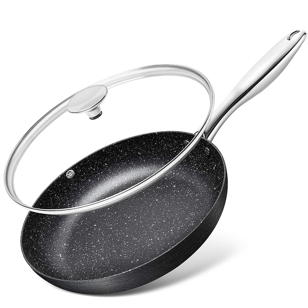 MICHELANGELO 10 Inch Frying Pan with Lid, Hard Anodized Frying Pan Nonstick, Granite Frying Pans Nonstick with Lids, 10 Inch Induction Skillet Nonstick Frying Pan