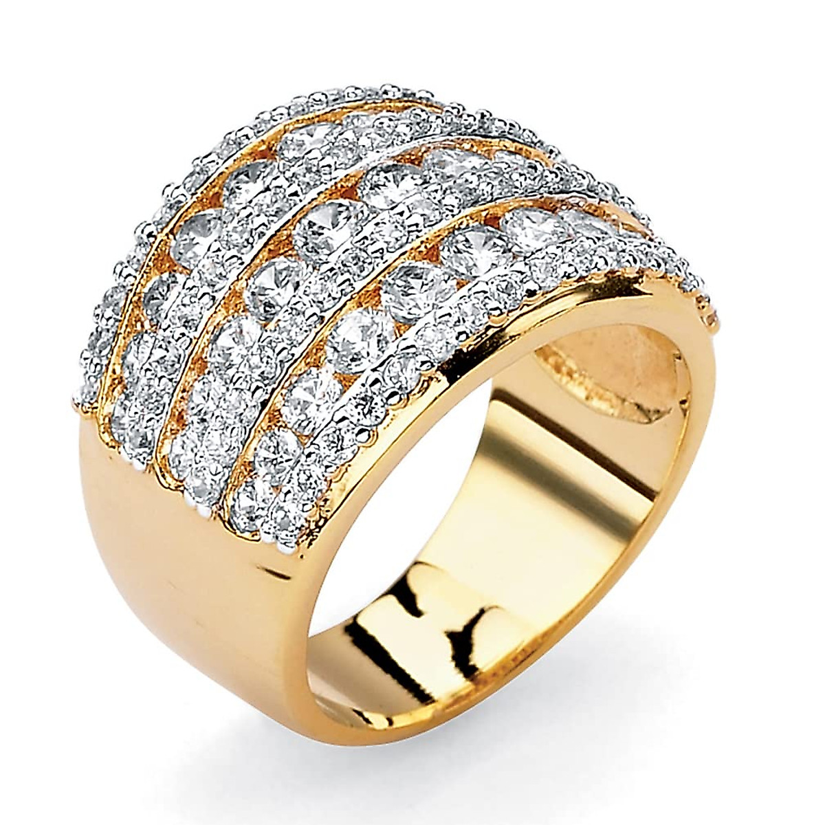 PalmBeach Yellow Gold-plated Round Cubic Zirconia Multi Row Dome Ring Sizes 6-10 Size 6