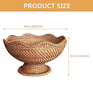 Zerodeko Rattan Fruit Bowl Bread Basket Woven Footed Bowl Round Pedestal Plate Dessert Display Platter Snack Serving Dish Tabletop Organizing Basket for Kitchen Counter