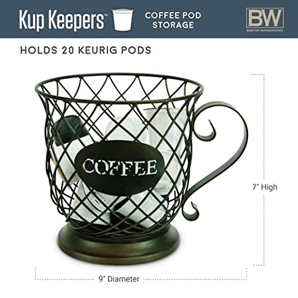 Boston Warehouse Coffee Mug Kup Keeper, Storage Basket
