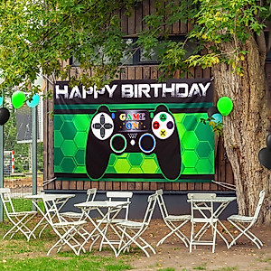 WERNNSAI Video Game Birthday Backdrop - Video Game Party Decorations for Boys 73" x 43" Game On Party Photo Background Level Up Gaming Themed Party Supplies Birthday Banner Wall Decor