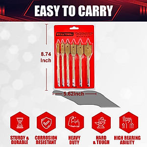 wesleydrill 6PCS Spade Drill Bit Set Paddle Flat Bits 3/8"-1" Flat Wood Hole Cutter Fit for Most Types of Wood as Well as Fiberglass