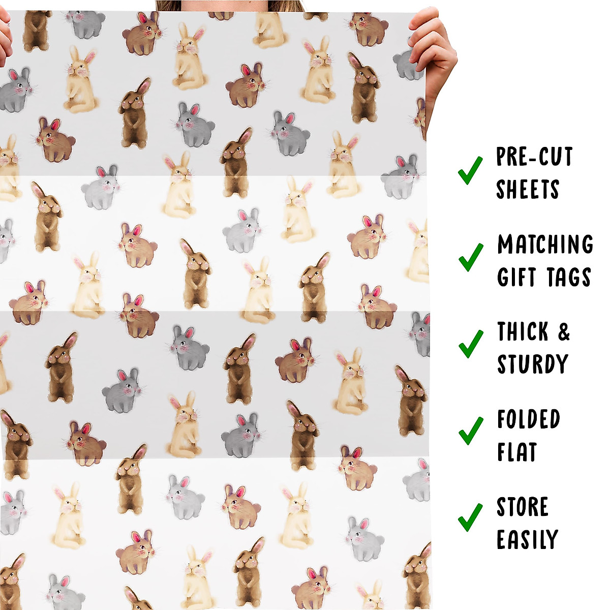 CENTRAL 23 - Easter Bunny Wrapping Paper for Girls Kids Boys - 6 Sheets of Gift Wrap for Boys - Fluffy Bunnies - For Men Women - For Birthdays - Easter Decorations Religious - Recyclable