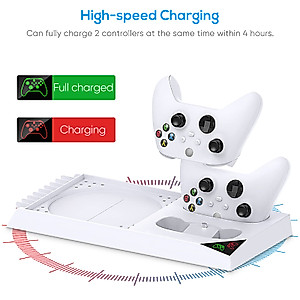 YUANHOT Vertical Cooling Stand Compatible with Xbox Series X, Charging Station Dock with 1400mAh Rechargeable Battery Pack and Dual Controller Charger Ports (NOT Compatible with Xbox One X/S), White