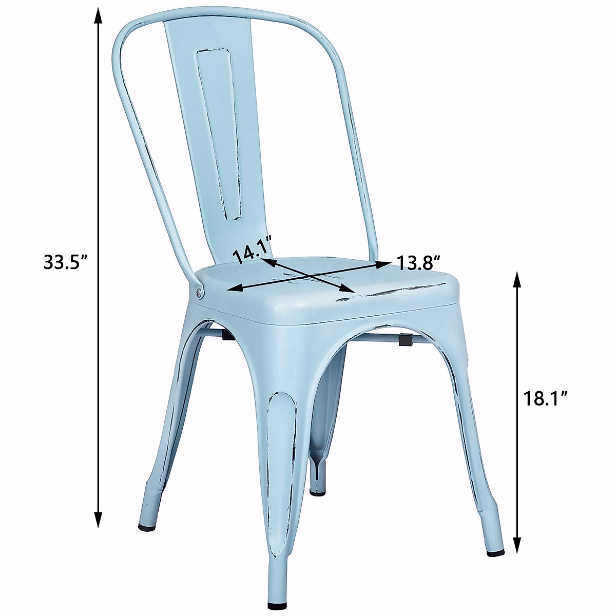 Furniwell Metal Dining Chairs Indoor Outdoor Use Stackable Tolix Industrial Metal Chairs Set of 4 for Kitchen, Dining Room, Bistro and Cafe (Distressed Blue)