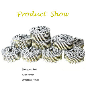 findmall 3600 Count Siding Nails 1-3/4 Inch by .092 Inch 15 Degree Ring Shank Hot-Dipped Galvanized Collated Wire Coil