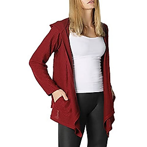 LATT Dress Women Long Sleeve Open Front Draped Cardigan Waffle Fabric Pocket Hoodie Outwear, Burgandy,S, Burgandy