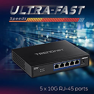 TRENDnet 5-Port 10G Switch, 5 x 10G RJ-45 Ports, 100Gbps Switching Capacity, Supports 2.5G and 5G-BASE-T Connections, Lifetime Protection, Black, TEG-S750