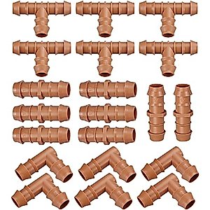 iRunning Drip Irrigation Fittings Kit for 1/2 Inch Tubing, 20 Pieces Drip Irrigation Parts for Drip Sprinkler System - 8 Couplings, 6 Tees, 6 Elbows, Drip Line Connectors for 1/2" Drip Irrigation Hose