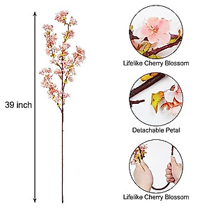 Sunm Boutique 3PCS Cherry Blossom Branches, Pink Plum Blossom Flowers Artificial Cherry Blossom Decor Tree Stems Faux Cherry Flowers Vase for Wedding Home Table Party Beach Theme Decor, 39''