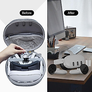 JOYTORN Carrying Case Compatible with Meta Quest 3,Protector Travel Storage Case for Meta VR3 Official Gaming Headset and Touch Controllers,Batteries(Not Fit for Official Elite Strap)-Gray