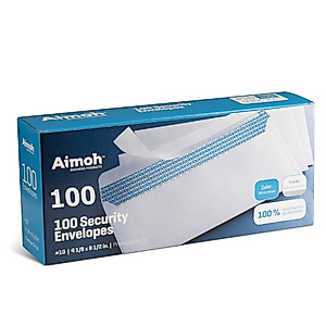#10 Security Tinted Self-Seal Envelopes - No Window - EnveGuard, Size 4-1/8 X 9-1/2 Inches - White - 24 LB - 100 Count (34100)