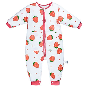 MooMoo Baby Sleep Sack with Feet 2.5 Tog Toddler Sleeping Sack for Winter Warm Wearable Blanket for Baby Cotton 18-24M Strawberry