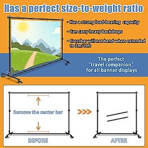Versatile Heavy Duty Backdrop Stand, with Wheels, 10 * 7ft Adjustable Photo Background Stand, Banner Backdrop Stand for Parties/Photography/Birthday/Studio