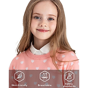 BOBOYOYO Girls Sweaters Cotton Kids Heart Sweater Valentine Holiday Pullover Teen Clothes Crew Neck Knit Top Long Sleeve Pink