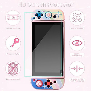 FUNDIARY Pink Carrying Case for Nintendo Switch with Kirby Design, Cute Shockproof Accessories for Switch Console Joycon with Travel Bag, TPU Skin Case, Screen Protector, Shoulder Strap & 2 Thumb Caps