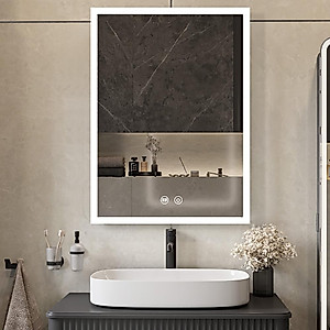 Janboe LED Medicine Cabinet with Light,16×24inch,Recess Mirror Cabinet for Bathroom,3 Color,Dimmable,Demister,Detachable Side Plate,Recess Mount or Surface Mount