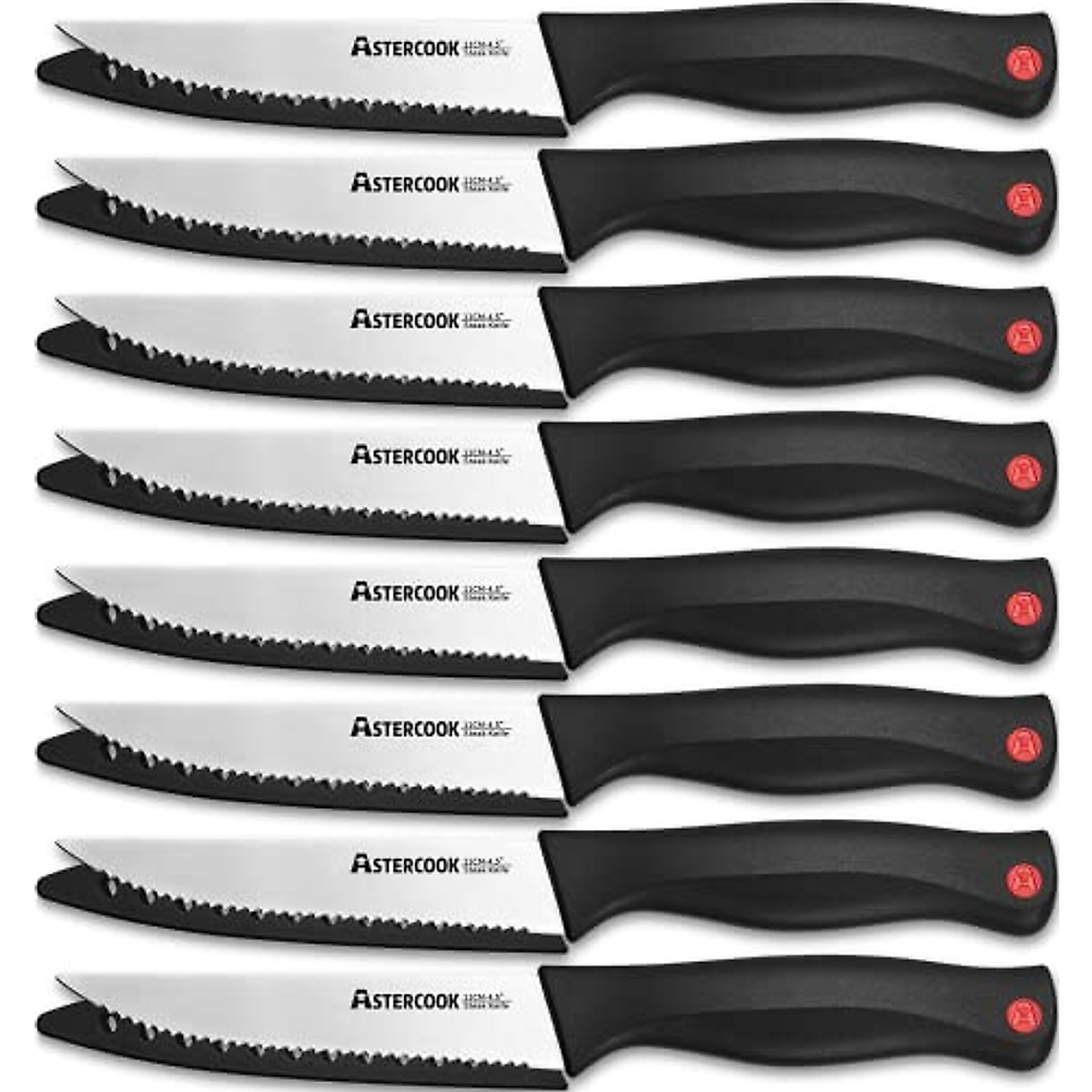 Astercook Steak Knife, Steak Knives Set of 8 with Sheath, Dishwasher Safe High Carbon Stainless Steel Steak Knife with Cover, Black