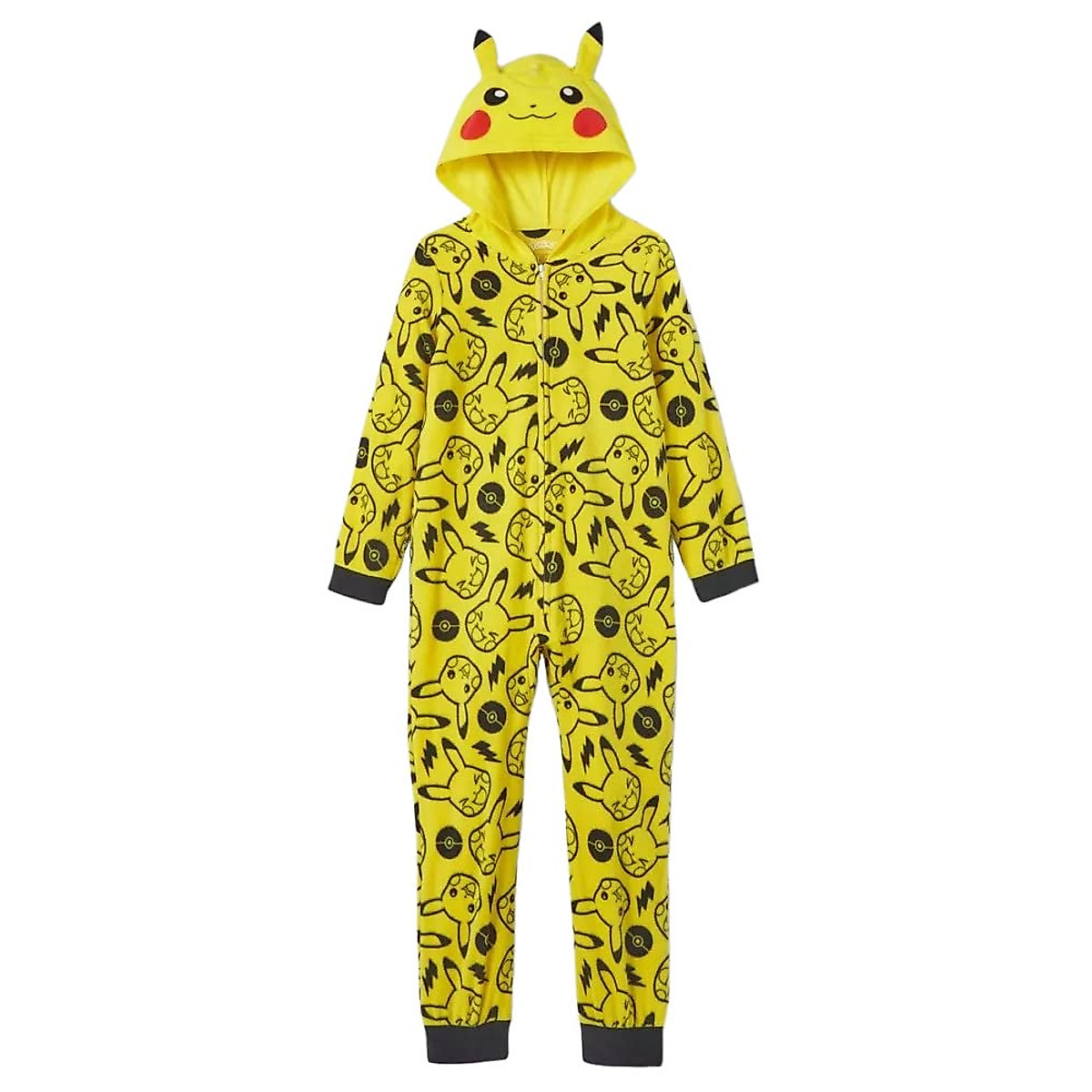 Pokemon Boy's Fleece Pikachu One Piece Pajama Union Suit, Yellow, 12-14