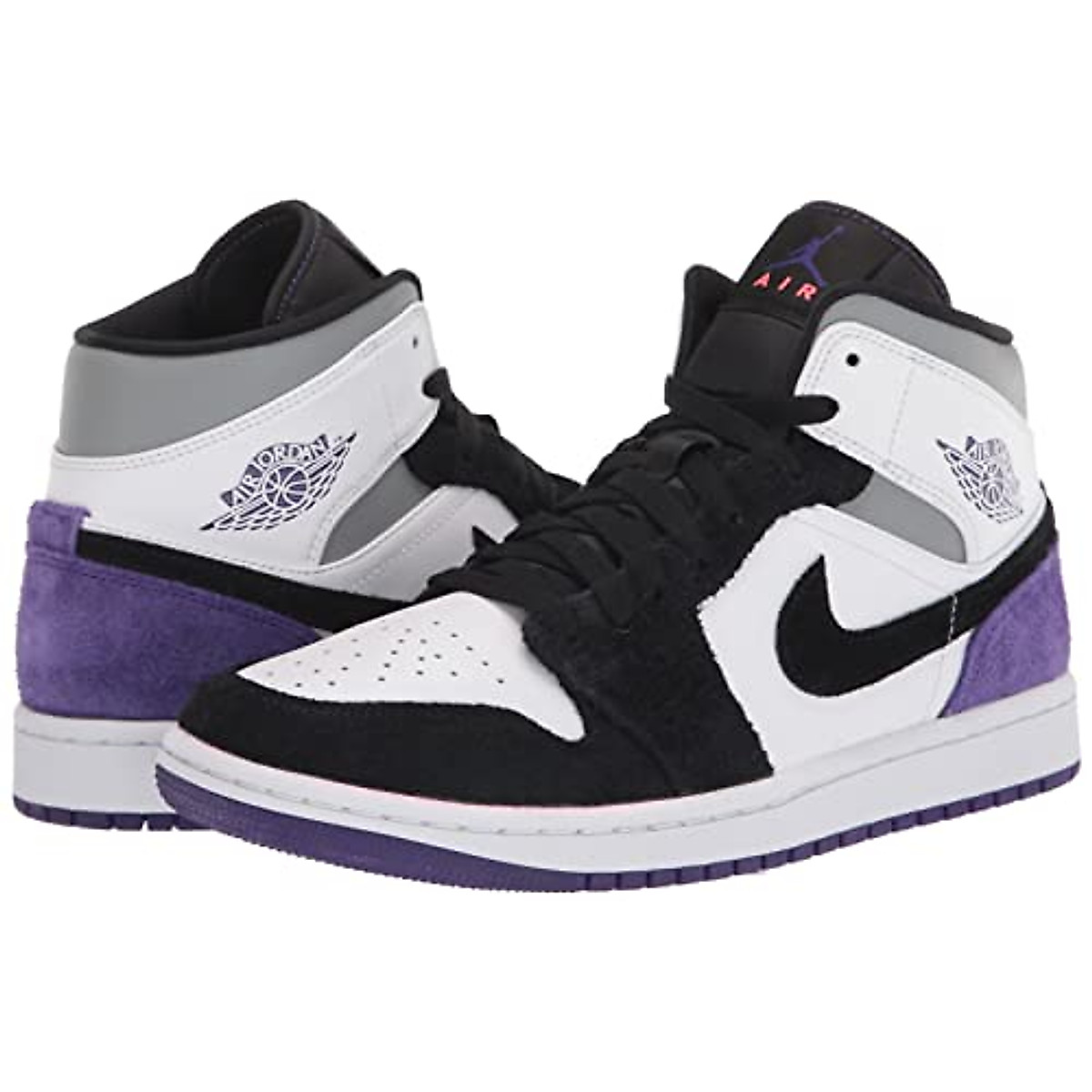 Nike Men's Air Jordan 1 Mid Se Court Purple Suede, White/Court Purple/Black, 8.5