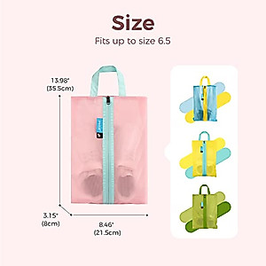 pack all Water Resistant Kids Shoe Bag for Travel, Storage Organizer Shoe Pouch with Zipper, Cute for Unisex-Child, Girls, Boys,Toddlers(Pink)