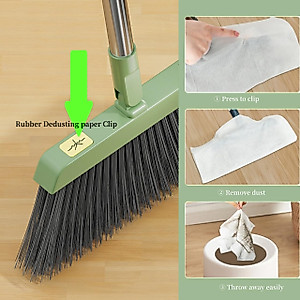 Premium Broom and Dustpan Combo Set - Long Handle, 180° Rotating, Standing Storage - Built-in Comb Teeth and Claps for Dust Wipe Paper - Space-Saving Design (Orange)