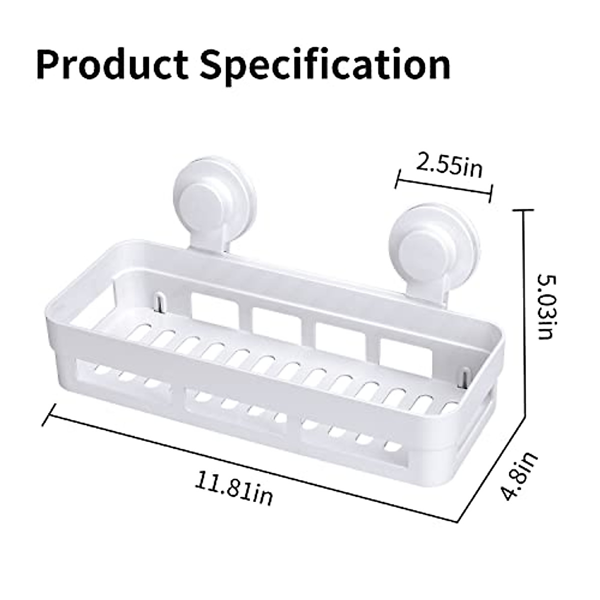 Shower Caddy Suction Cup, Bathroom Vacuum Suction Shower Basket Storage Organizer, Removable Drill-Free Shower Shelf for Shampoo, Body Wash, Plastic Shower Rack for Kitchen & Bathroom (Rectangle)