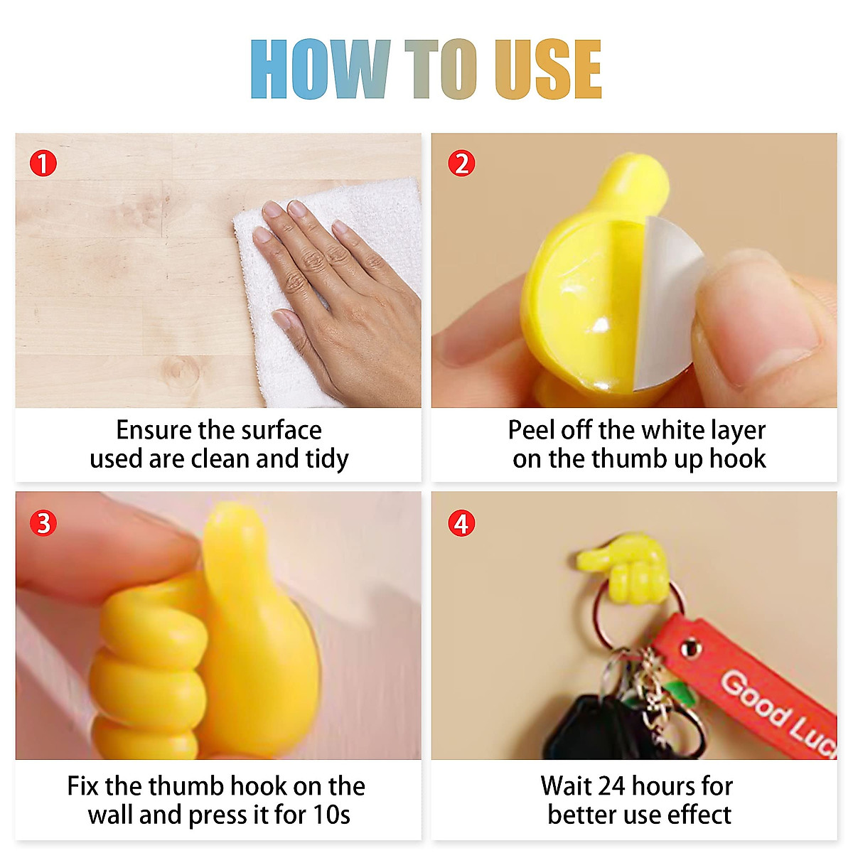 CERETIA 36 Pcs Self Adhesive Silicone Thumb Hooks, Multifunction Thumb up Wall Hooks for Cable Clip Key Holder Wall Hangers Wire Management Small Command Hooks