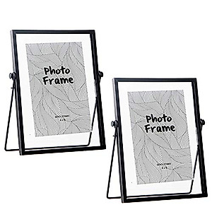 XIAOHONG 2 Pack 4x6 Metal Floating Glass Picture Frame with Metal Easel (Vertical), Simple Metal Geometric Picture Frame for Photos, Art, Tabletop Display (Black)