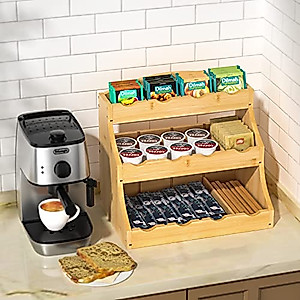 Bamboo Tea Bag Organizer, 3 Tier Vertical Tea Organizer, Tea Holder for Kitchen Island, Coffee Shop Or Office, Tea Storage with 12 Adjustable Partitions (Self-Assembly)