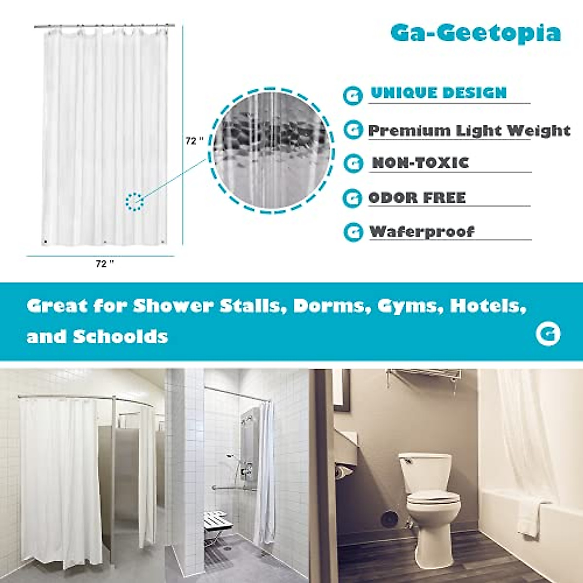 Ga-Geetopia Thin 3D EVA Shower Curtain Liner Water Cube, 72x72 Premium Light Weight Clear Plastic Bathroom Shower Curtain with Rustproof Metal Grommets 3 Magnets for Shower Stall, Bathtubs(No Hooks)